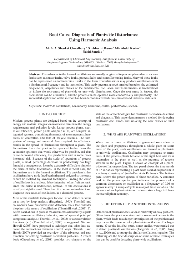 (PDF) Root Cause Diagnosis of Plantwide Disturbance Using Harmonic Analysis