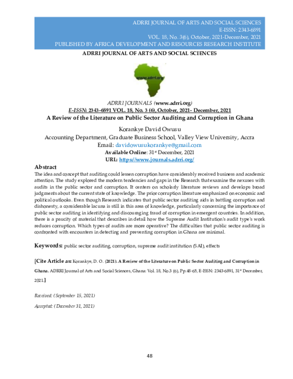 (PDF) A Review of the Literature on Public Sector Auditing and ...