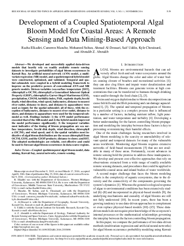(PDF) Development of a Coupled Spatiotemporal Algal Bloom Model for Coastal Areas: A Remote ...