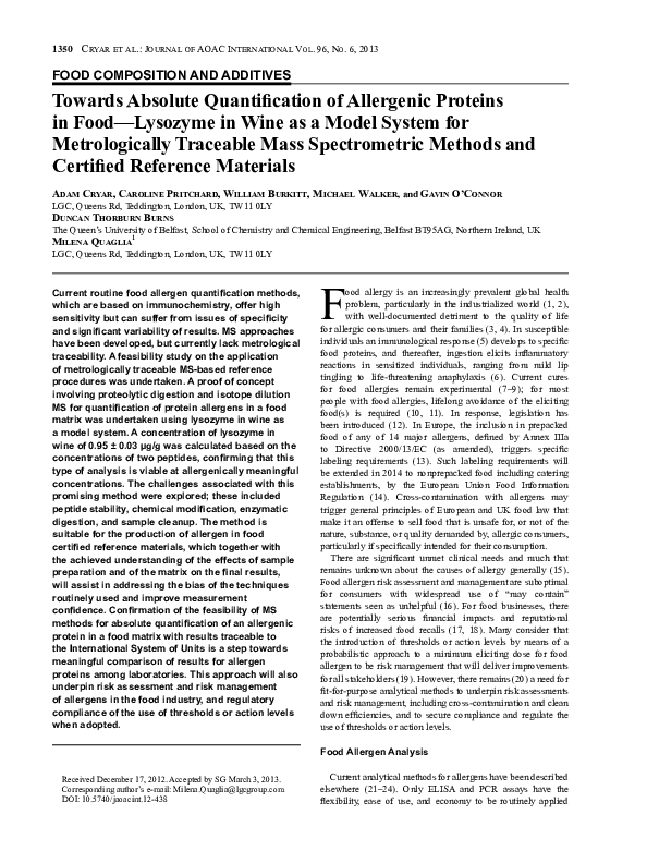 (PDF) Towards Absolute Quantification of Allergenic Proteins in Food ...