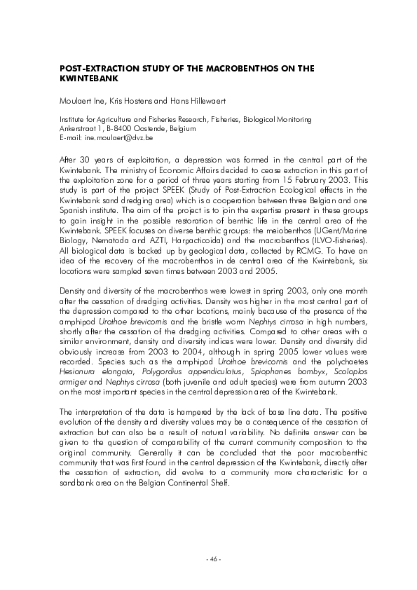 (PDF) Post-extraction study of the macrobenthos on the Kwintebank