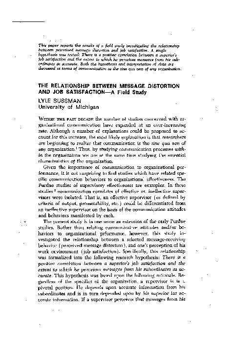 (PDF) The Relationship Between Message Distortion and Job Satisfaction ...