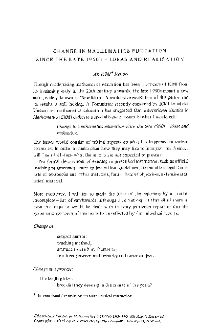 (PDF) Change in mathematics education since the late 1950's-ideas and ...