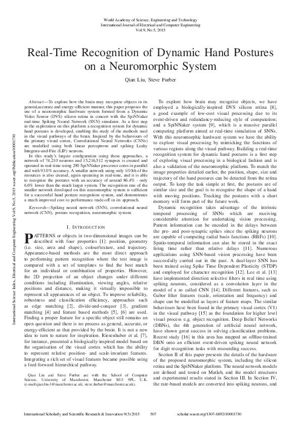 (PDF) Real-Time Recognition Of Dynamic Hand Postures On A Neuromorphic System