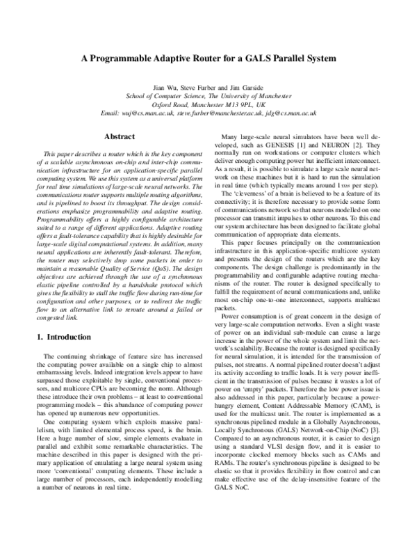 Pdf A Programmable Adaptive Router For A Gals Parallel System