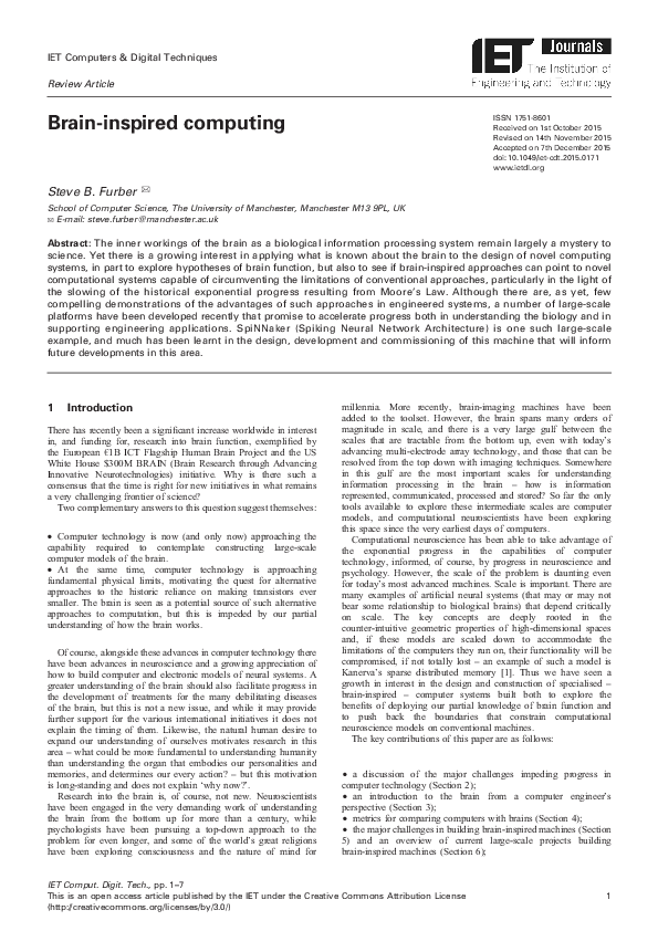 (PDF) Brain‐inspired computing