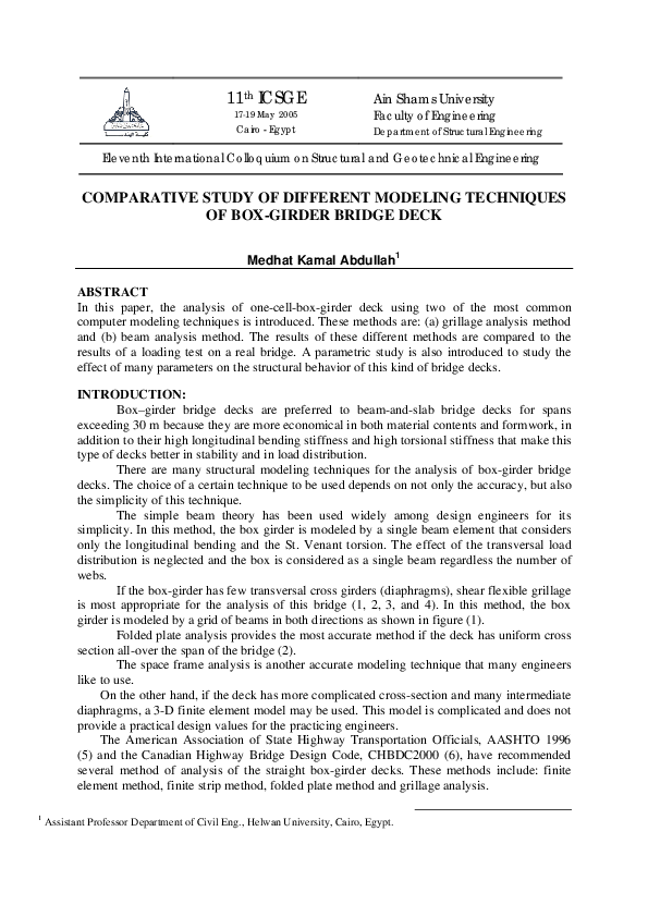 (PDF) COMPARATIVE STUDY OF DIFFERENT MODELING TECHNIQUES OF BOX-GIRDER BRIDGE DECK