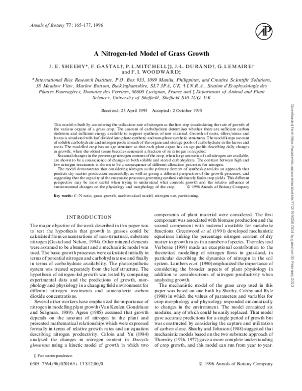 (PDF) A Nitrogen-led Model of Grass Growth