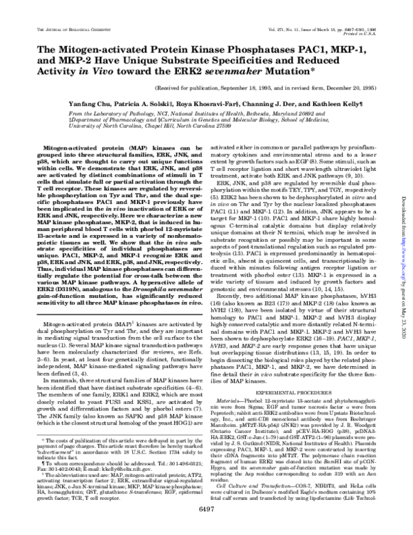(PDF) The Mitogen-activated Protein Kinase Phosphatases PAC1, MKP-1 ...