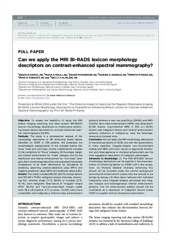 (PDF) Can we apply the MRI BI-RADS lexicon morphology descriptors on ...