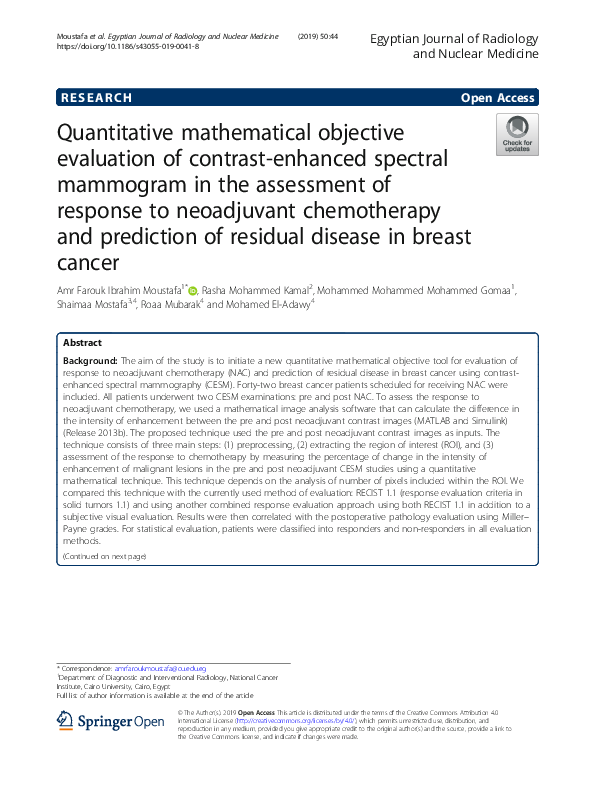 (PDF) Quantitative mathematical objective evaluation of contrast-enhanced spectral mammogram in ...