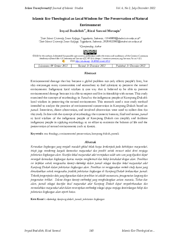 (PDF) Islamic Eco-Theological as Local Wisdom for The Preservation of ...