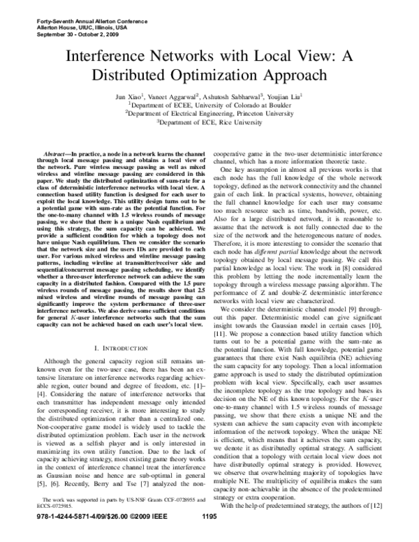(PDF) Interference networks with local view: A distributed optimization approach
