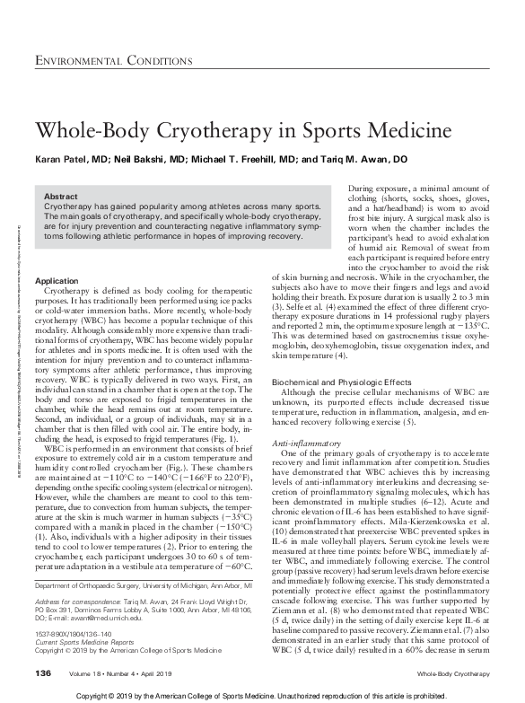 (PDF) Whole-Body Cryotherapy in Sports Medicine