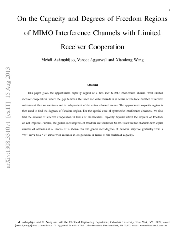 (PDF) On the Capacity and Degrees of Freedom Regions of Two-User MIMO Interference Channels With ...