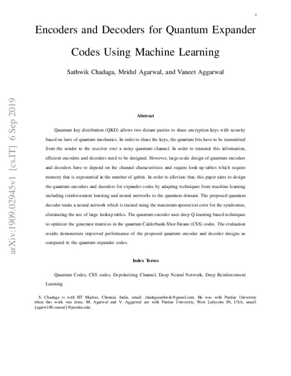 Pdf Encoders And Decoders For Quantum Expander Codes Using Machine Learning