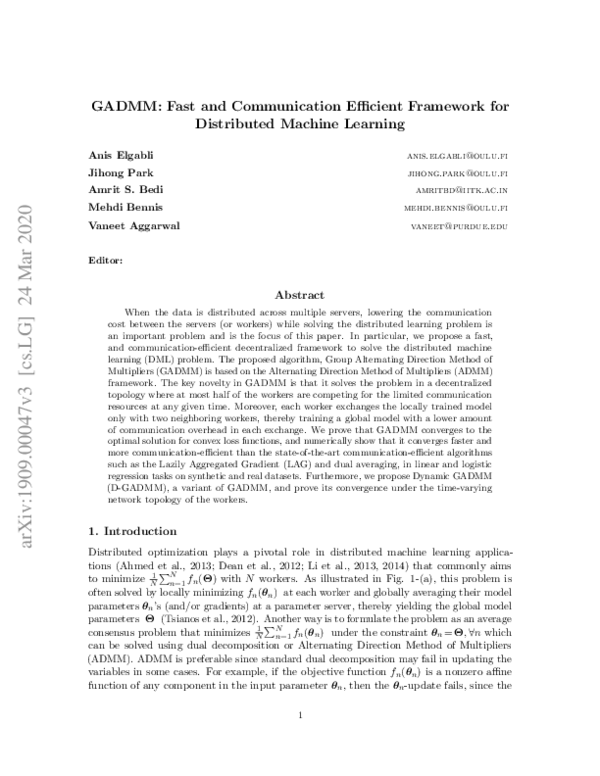 Pdf Gadmm Fast And Communication Efficient Framework For Distributed Machine Learning
