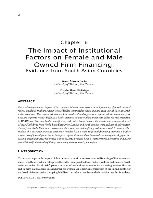 (PDF) The Impact of Institutional Factors on Female and Male Owned Firm ...
