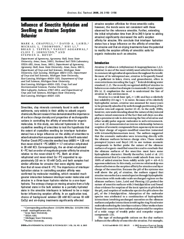 (PDF) Influence of Smectite Hydration and Swelling on Atrazine Sorption ...