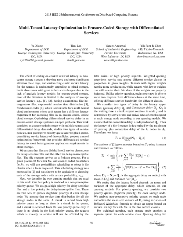 Pdf Multi Tenant Latency Optimization In Erasure Coded Storage With Differentiated Services