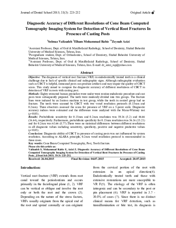 Pdf Diagnostic Accuracy Of Different Resolutions Of Cone Beam Computed Tomography Imaging