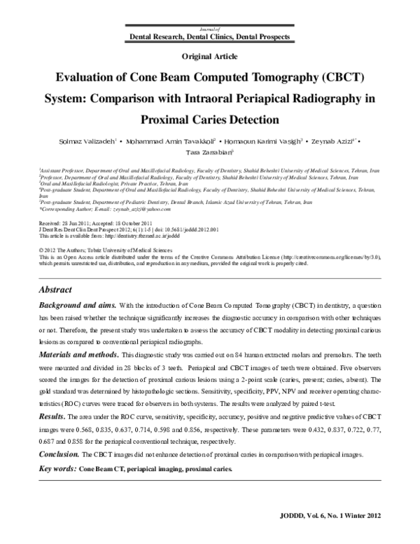 Pdf Evaluation Of Cone Beam Computed Tomography Cbct System Comparison With Intraoral