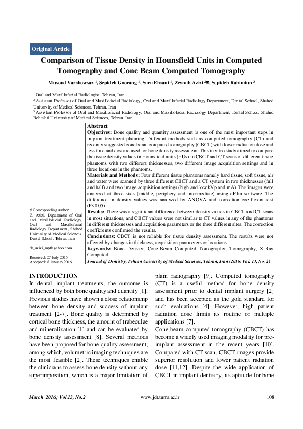 (PDF) Comparison of Tissue Density in Hounsfield Units in Computed ...