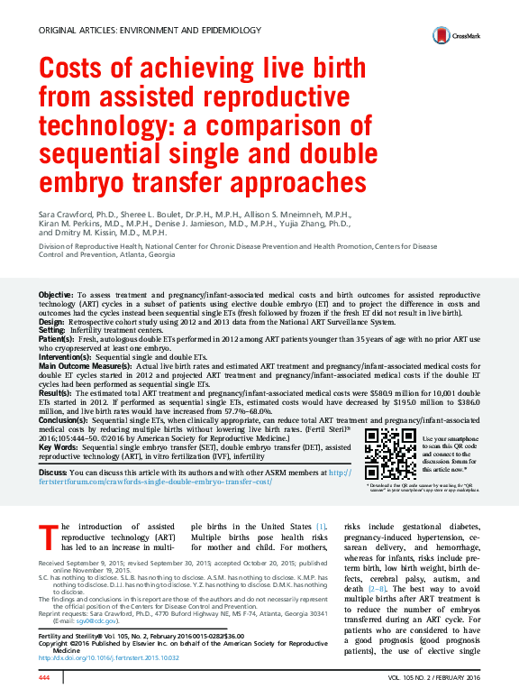 (PDF) Costs of achieving live birth from assisted reproductive ...