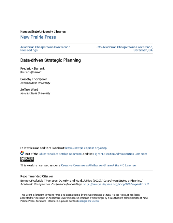 (PDF) Data-driven Strategic Planning | Frederick Burrack - Academia.edu