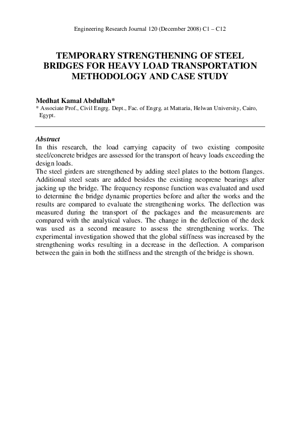 (PDF) TEMPORARY STRENGTHENING OF STEEL BRIDGES FOR HEAVY LOAD ...