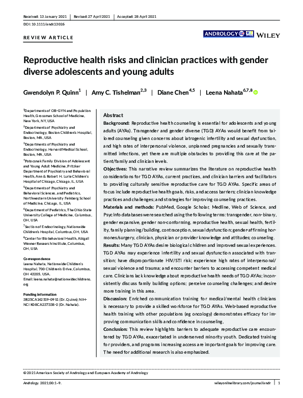 (PDF) Reproductive health risks and clinician practices with gender ...