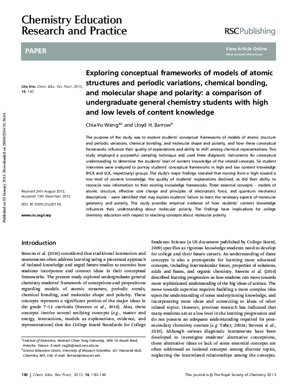 (PDF) Exploring conceptual frameworks of models of atomic structures ...