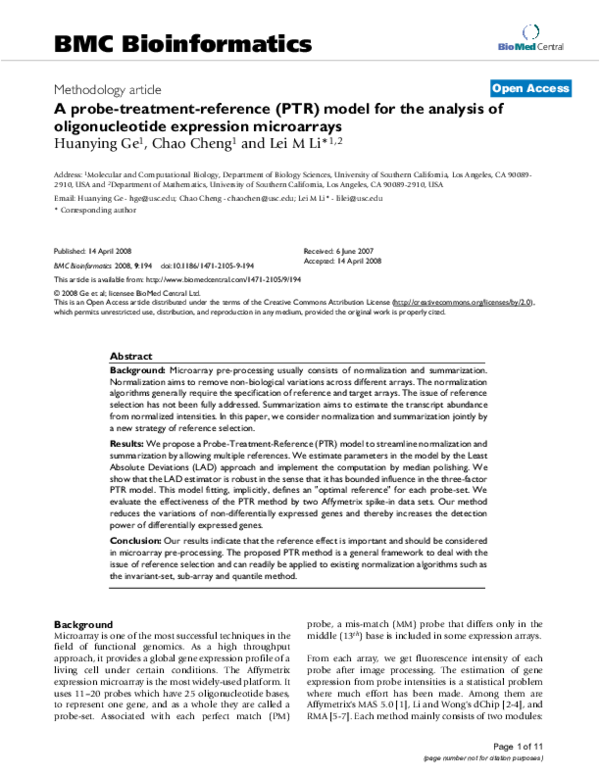 (PDF) PTR Model for Joint Normalization and Summarization in Microarrays