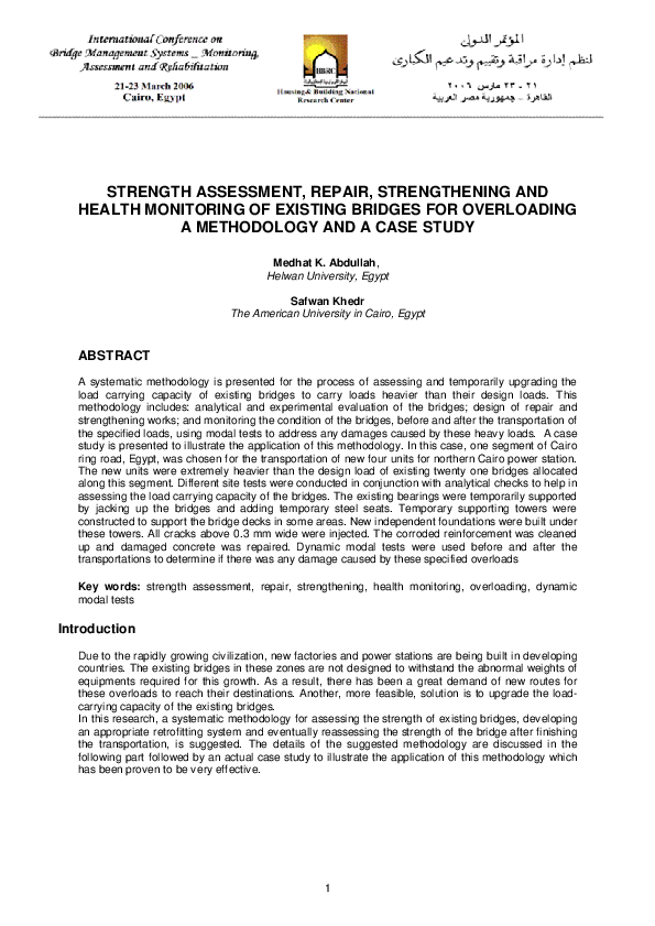 (PDF) STRENGTH ASSESSMENT, REPAIR, STRENGTHENING AND HEALTH MONITORING ...