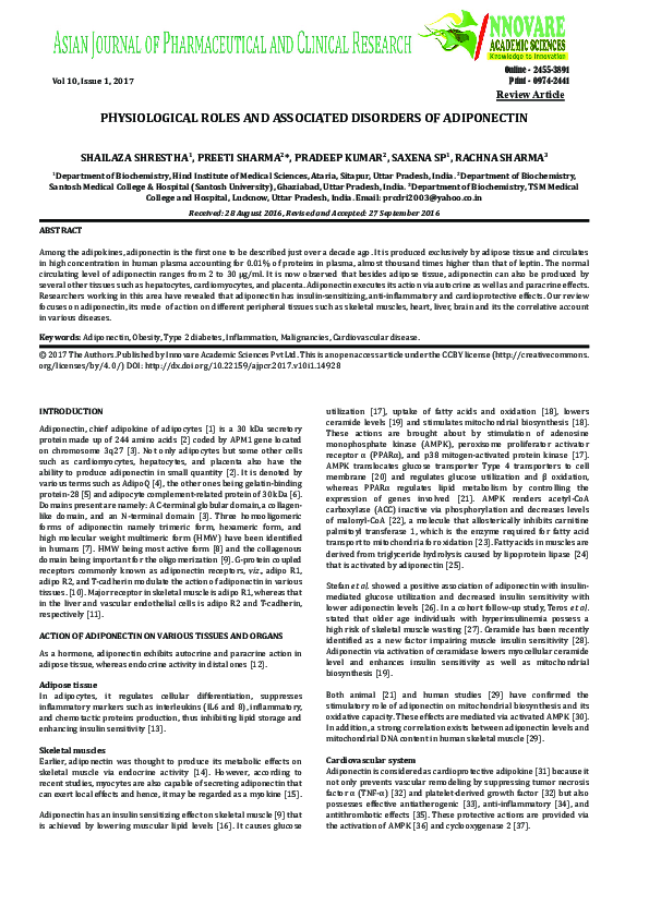 (PDF) Physiological Roles and Associated Disorders of Adiponectin