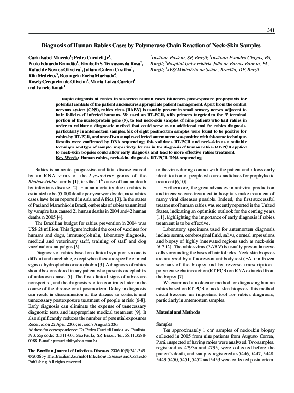 (PDF) Diagnosis of human rabies cases by polymerase chain reaction of neck-skin samples