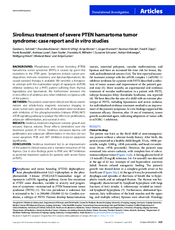 (PDF) Sirolimus treatment of severe PTEN hamartoma tumor syndrome: case ...