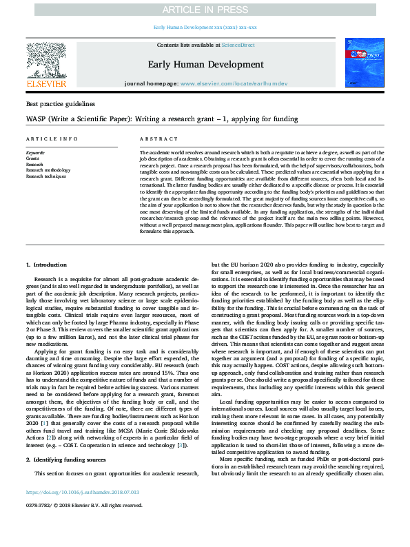 (PDF) WASP (Write a Scientific Paper): Writing a Research Grant – 1 ...