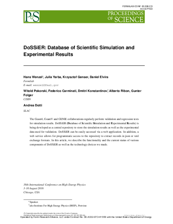 (PDF) DoSSiER: Database of Scientific Simulation and Experimental Results