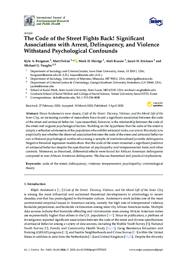 (PDF) The Code of the Street Fights Back! Significant Associations with ...