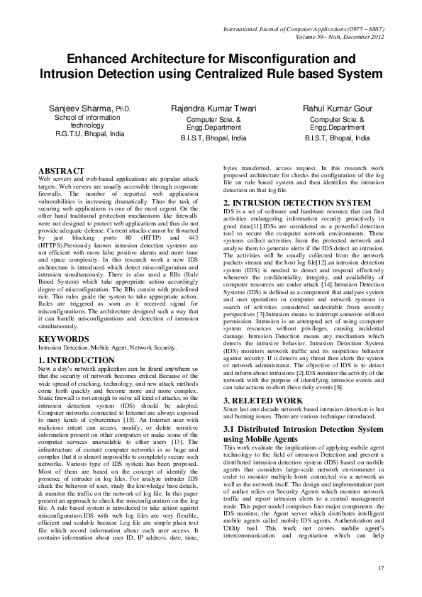 (PDF) Enhanced Architecture for Misconfiguration and Intrusion Detection using Centralized Rule ...