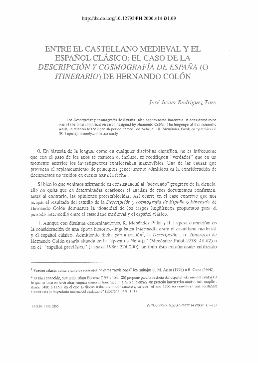 (PDF) Entre el castellano medieval y el español clásico: El caso de la ...