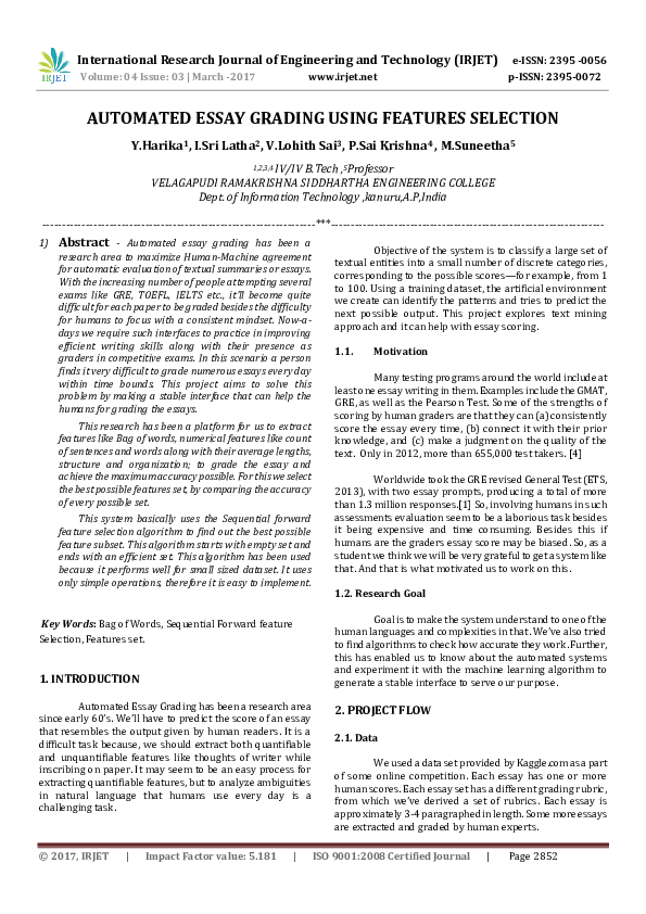 (PDF) Automated Essay Grading Using Features Selection