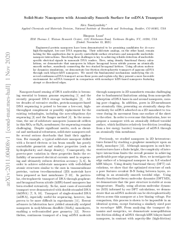 (PDF) Solid-State Nanopores with Atomically Smooth Surface for ssDNA Transport | Binquan Luan ...