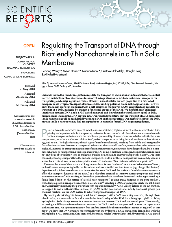 (PDF) Regulating the transport of DNA through biofriendly nanochannels ...