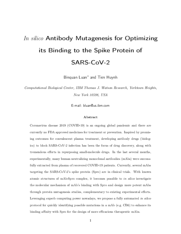 (PDF) In silico Antibody Mutagenesis for Optimizing its Binding to the ...