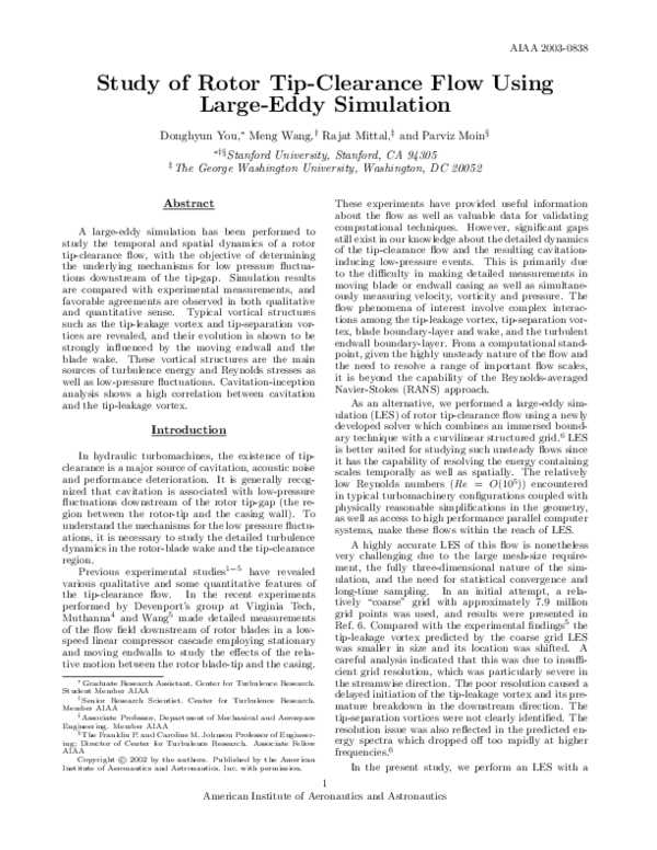 (PDF) Study of Rotor Tip-Clearance Flow Using Large-Eddy Simulation | Parviz Moin - Academia.edu
