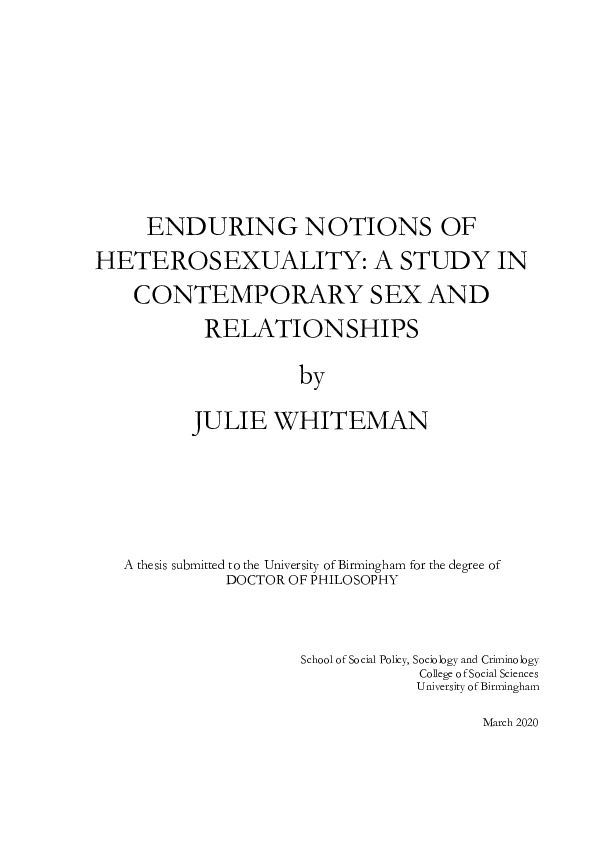 (PDF) Enduring notions of heterosexuality : a study in contemporary sex and relationships