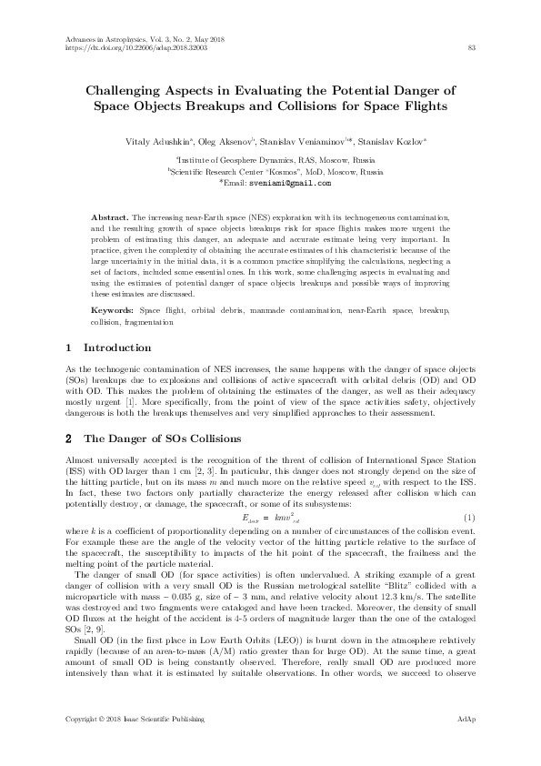 (PDF) Challenging Aspects in Evaluating the Potential Danger of Space ...
