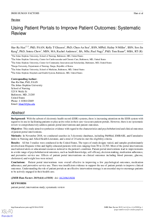 (PDF) Using portals to improve patient outcomes: A systematic review (Preprint)
